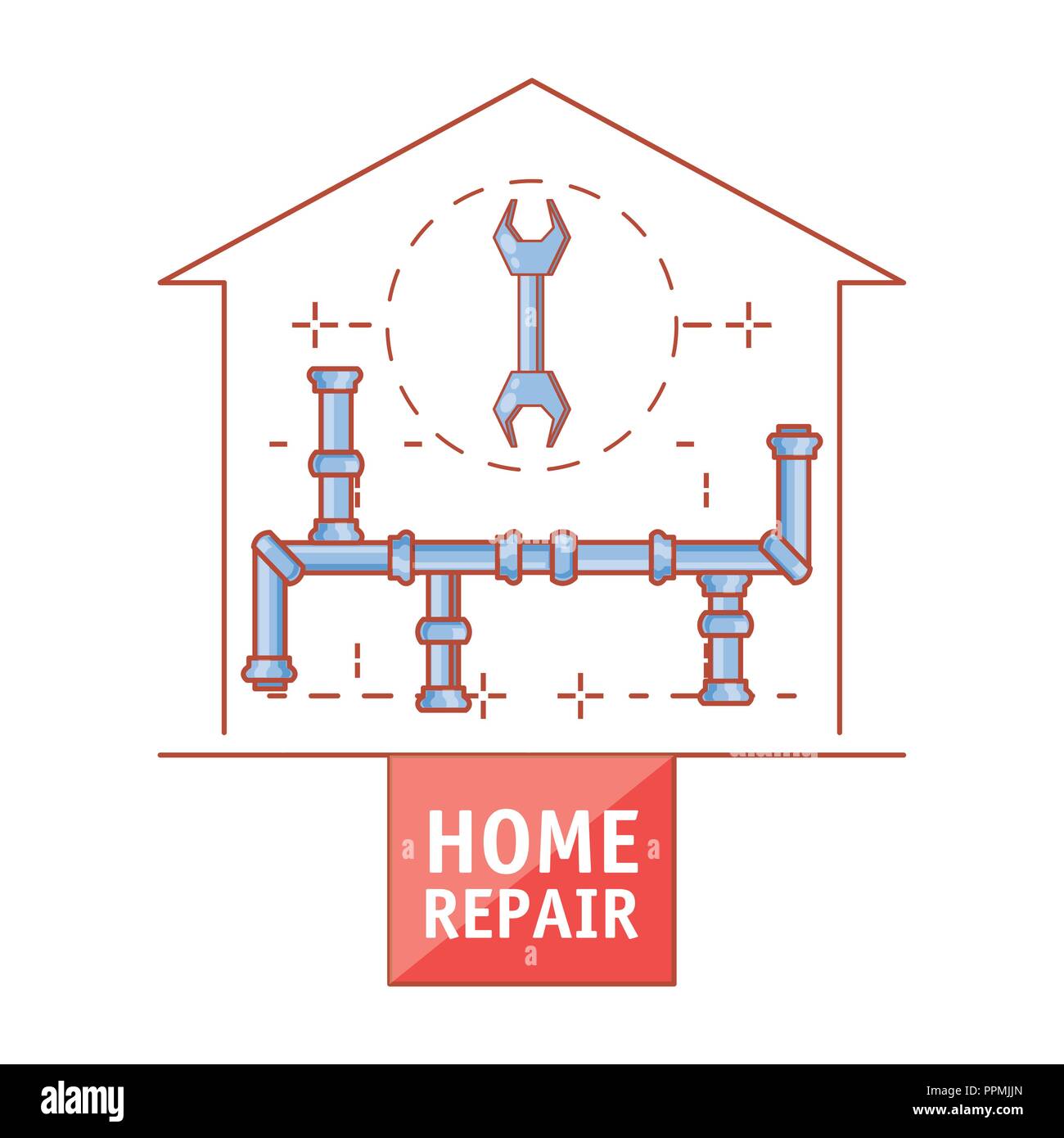 house pipeline structure with home repair icons vector illustration ...