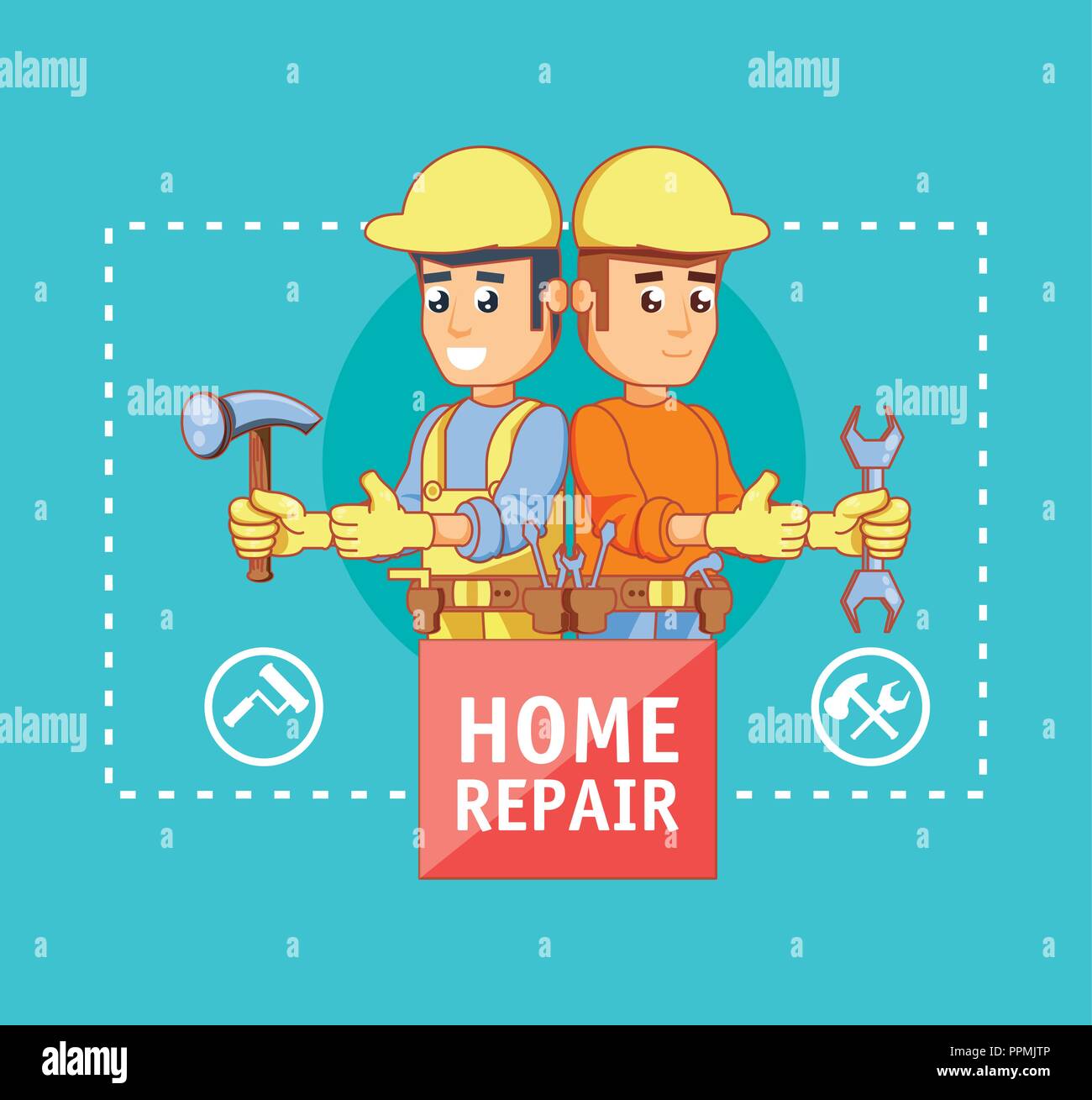 builders characters with home repair icons vector illustration design ...