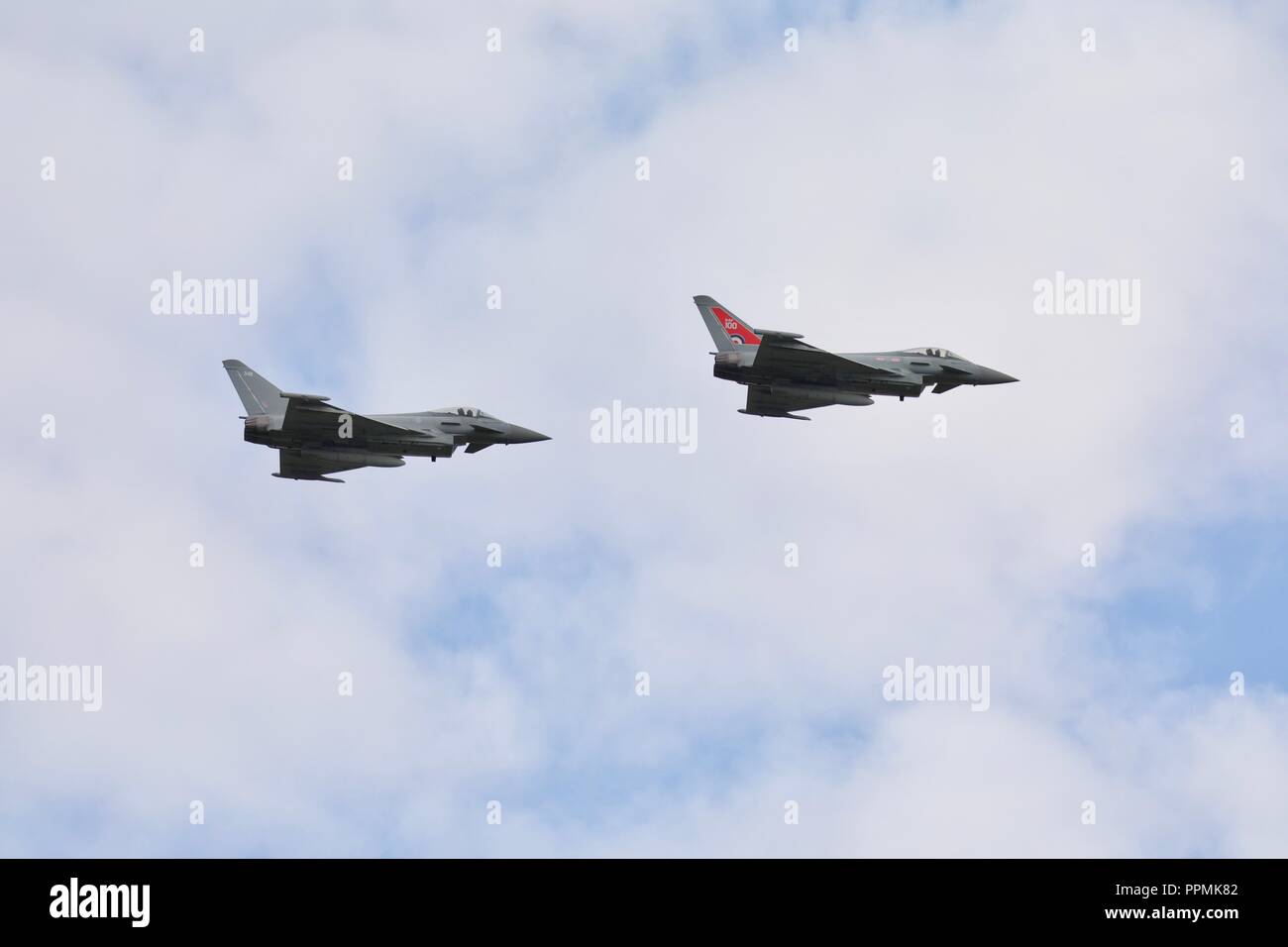 Eurofighter Typhoons performing a flypast celebrating 100 years of the ...