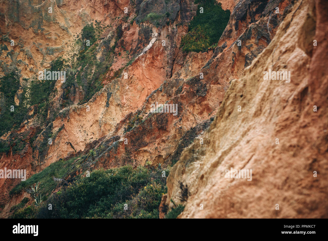 Sandstone limestone rocks of reddish color in Portugal Stock Photo - Alamy