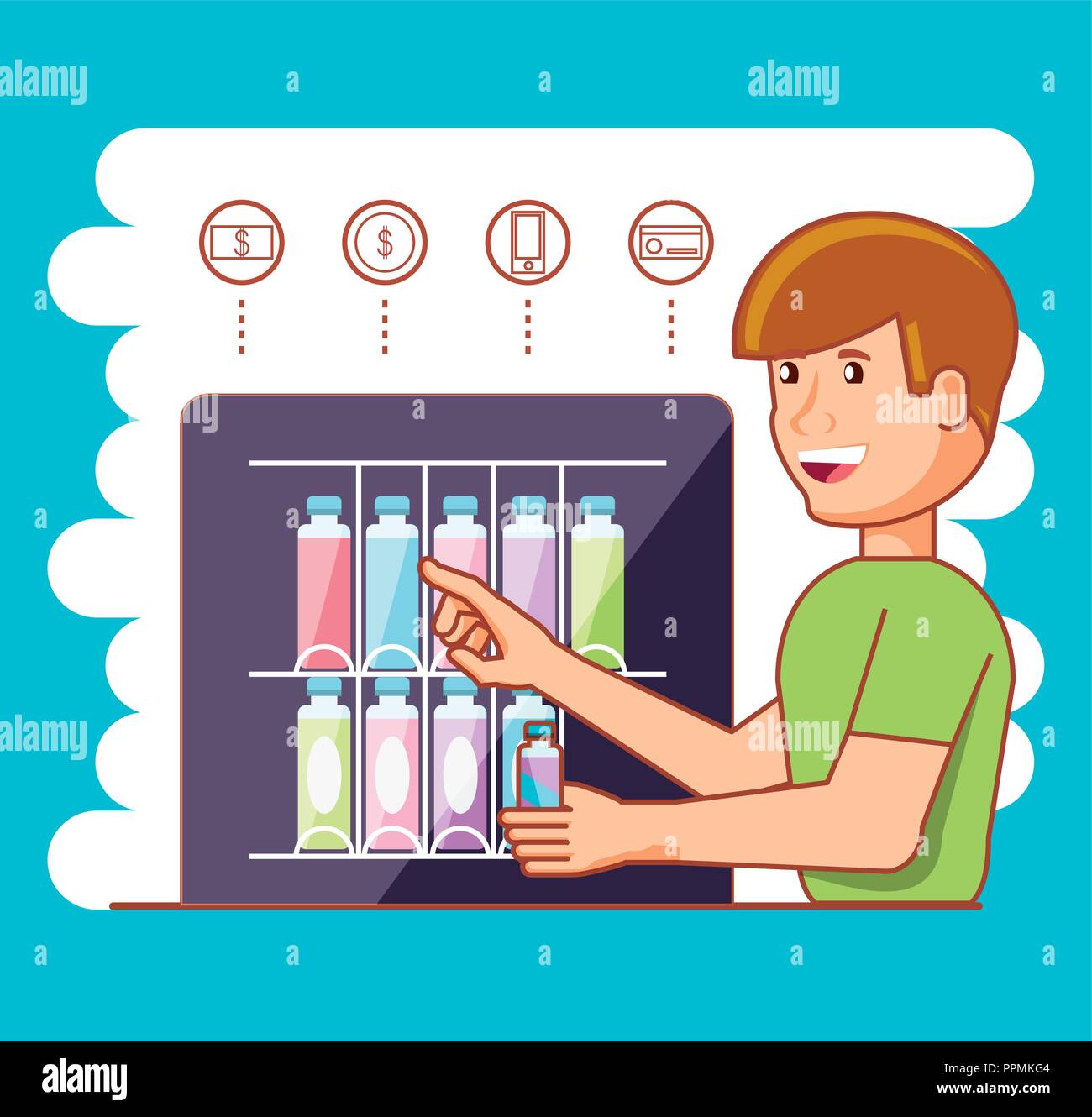 man using dispenser of beverage machine electronic vector illustration ...