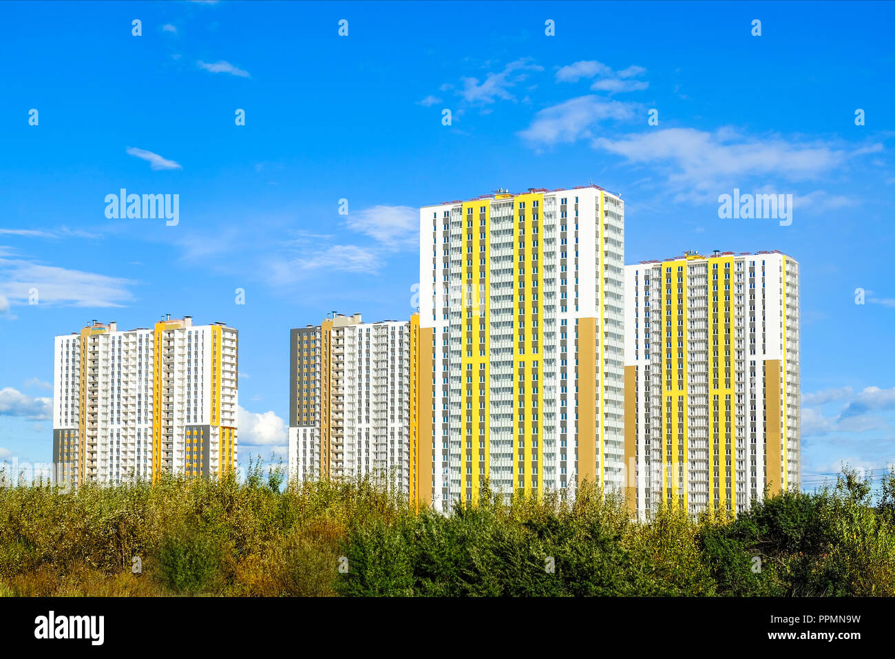 Block of houses. Facades of skyscrapers, close-up. high-rise building ...