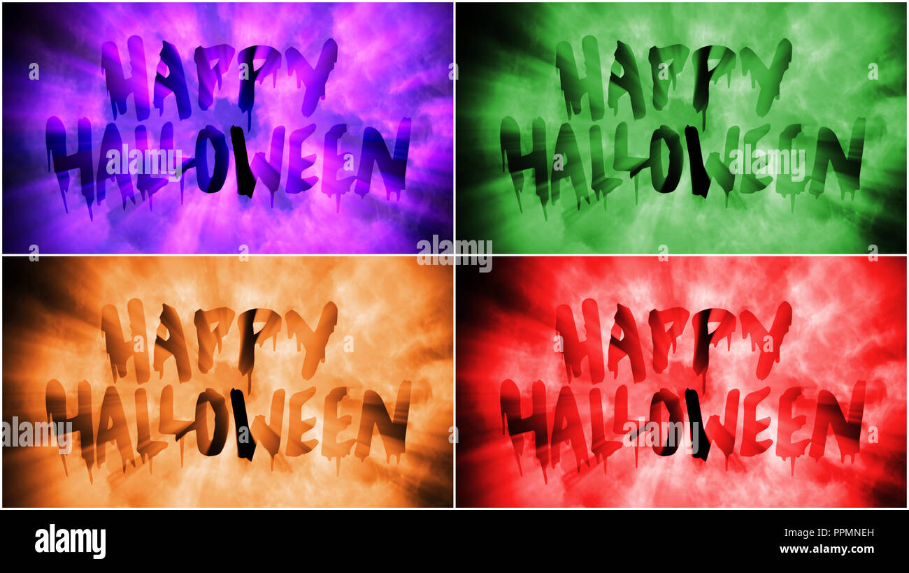 Four versions of Text only of words Happy Halloween Stock Photo - Alamy
