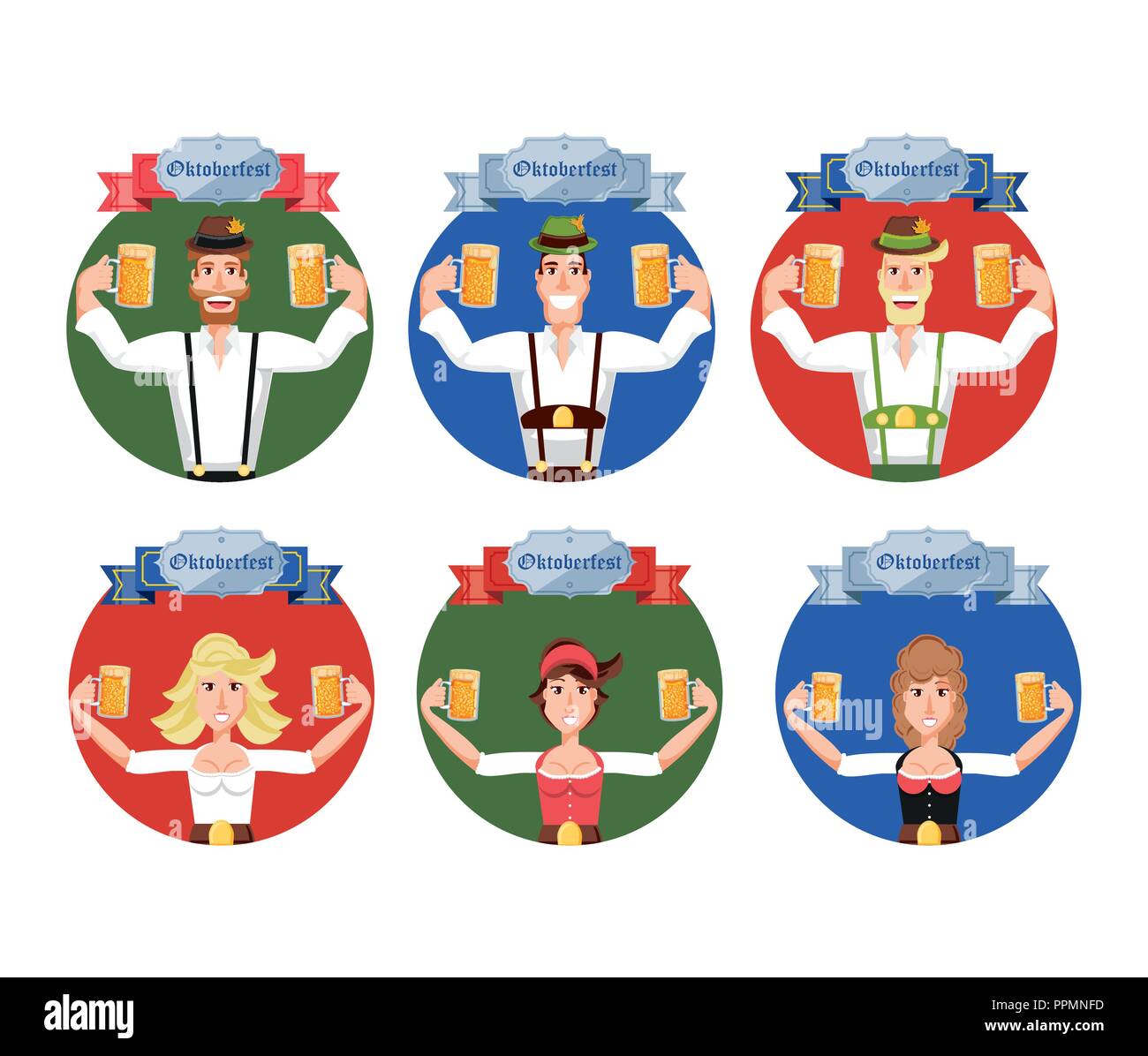group of german people with beer oktoberfest celebration vector ...