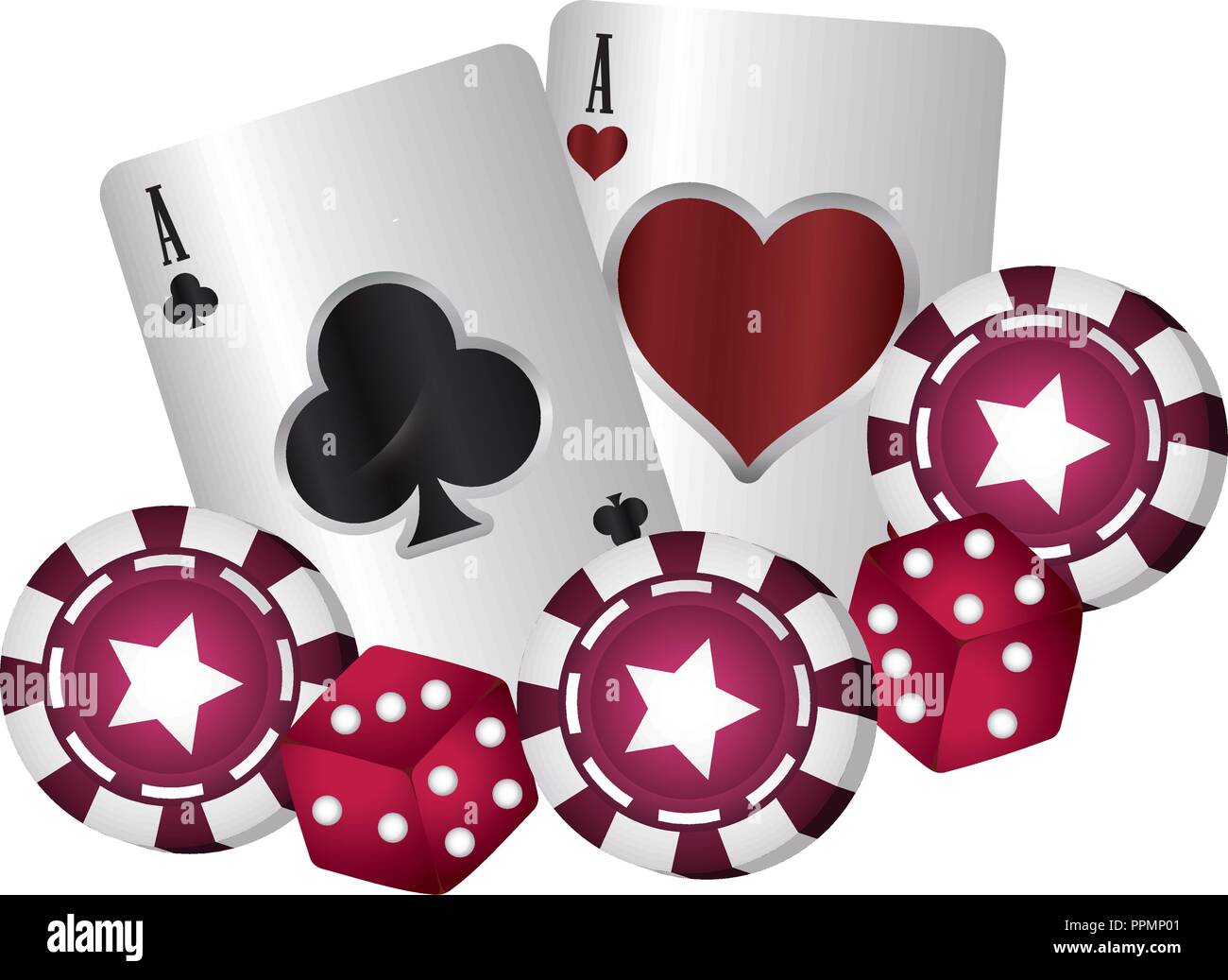 casino poker aces heart club cards chip dices vector illustration Stock ...