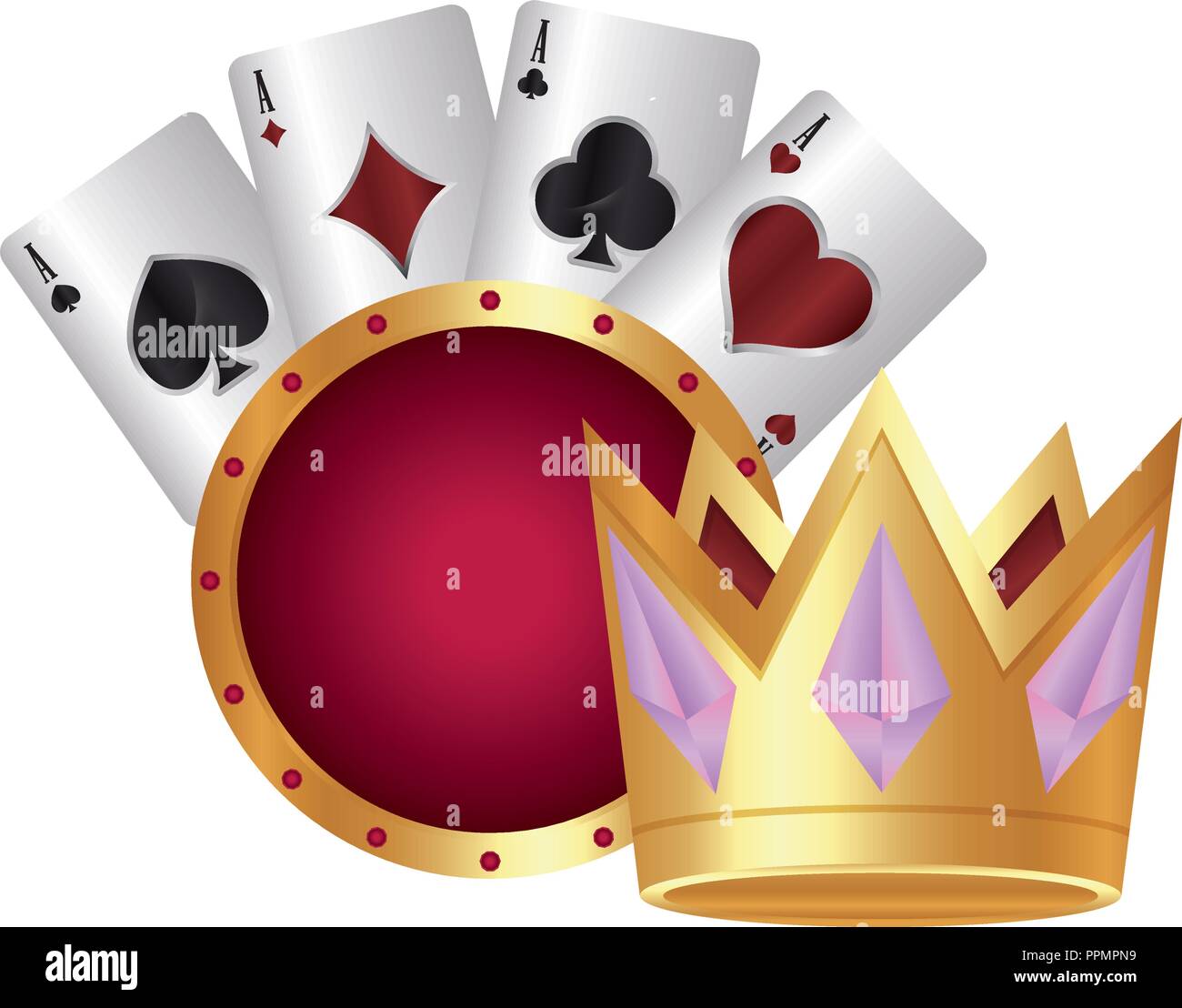 casino poker gold crown cards aces suits vector illustration Stock ...