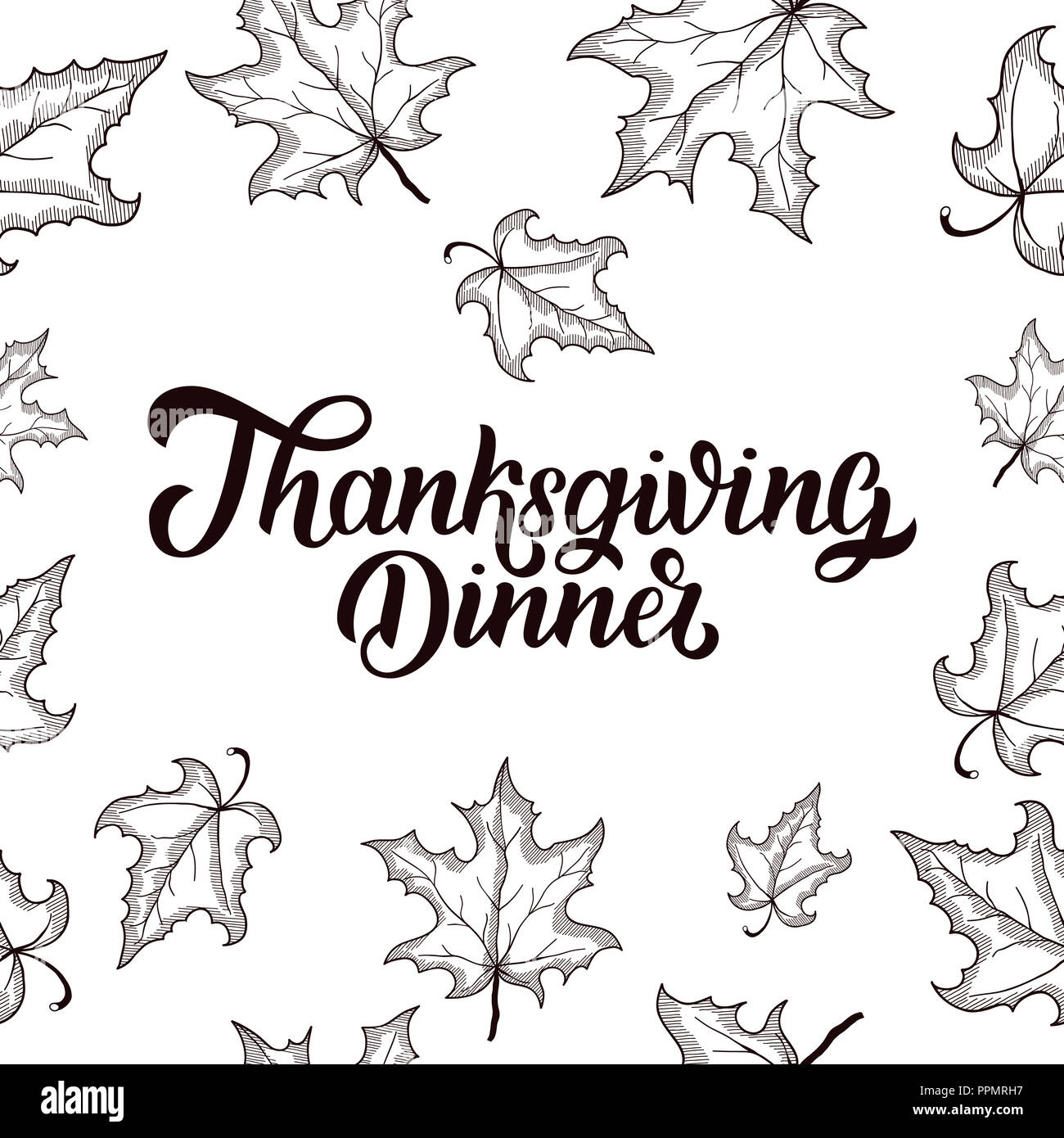 Thanksgiving Dinner brush hand lettering, isolated on white background ...