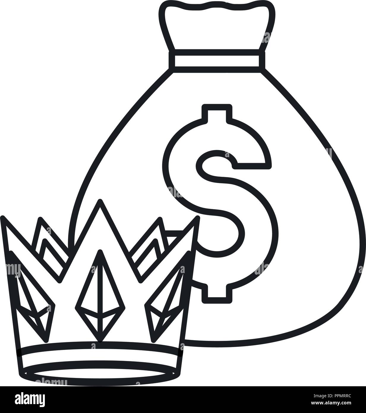money bag and crown over white background, vector illustration Stock ...