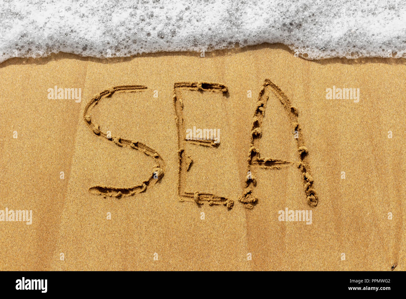 The inscription on the sand. Marine mood. The Inscription The Sea. Foam ...