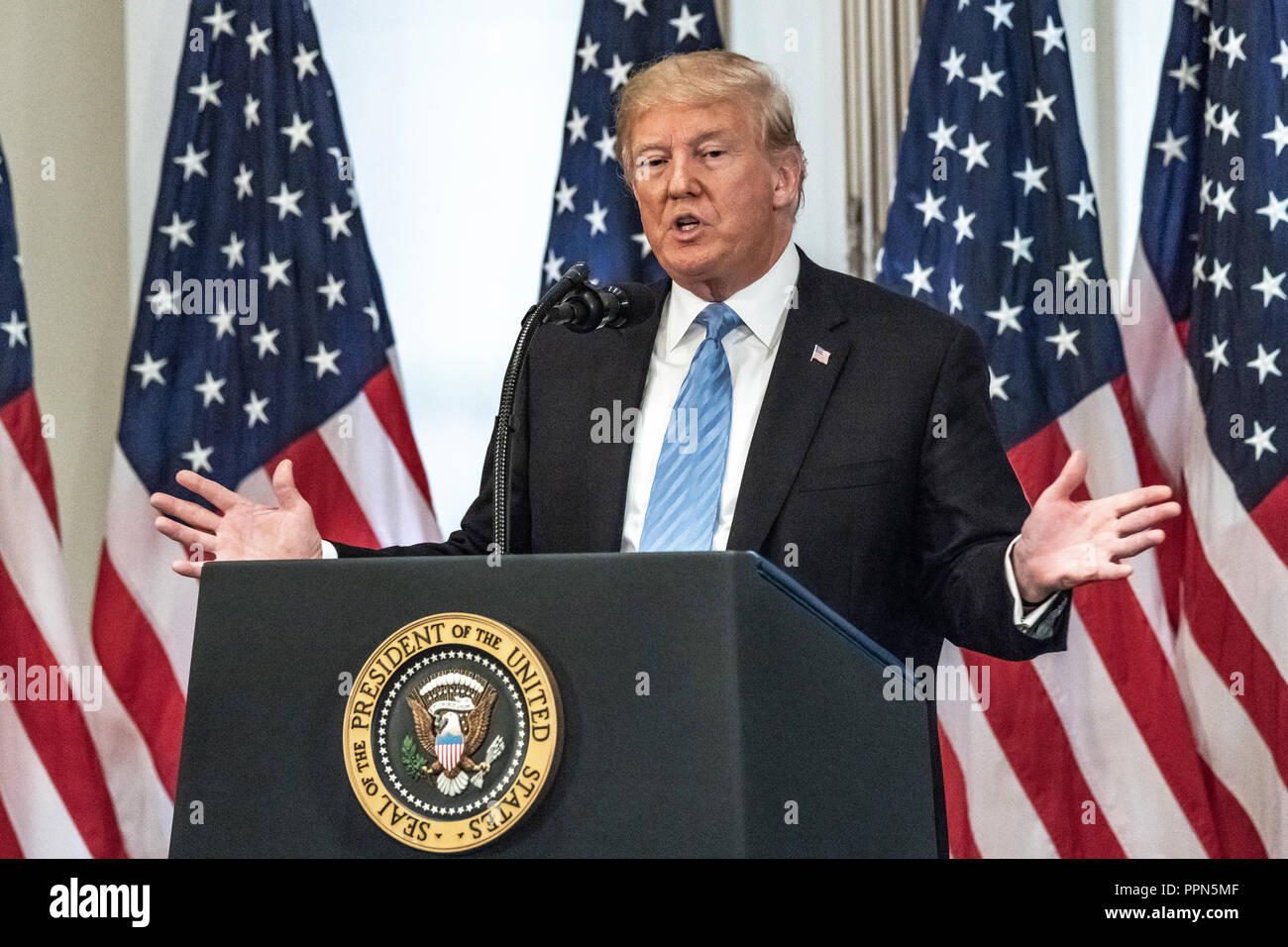 New York, USA, 26 September 2018. US President Donald Trump at a news ...