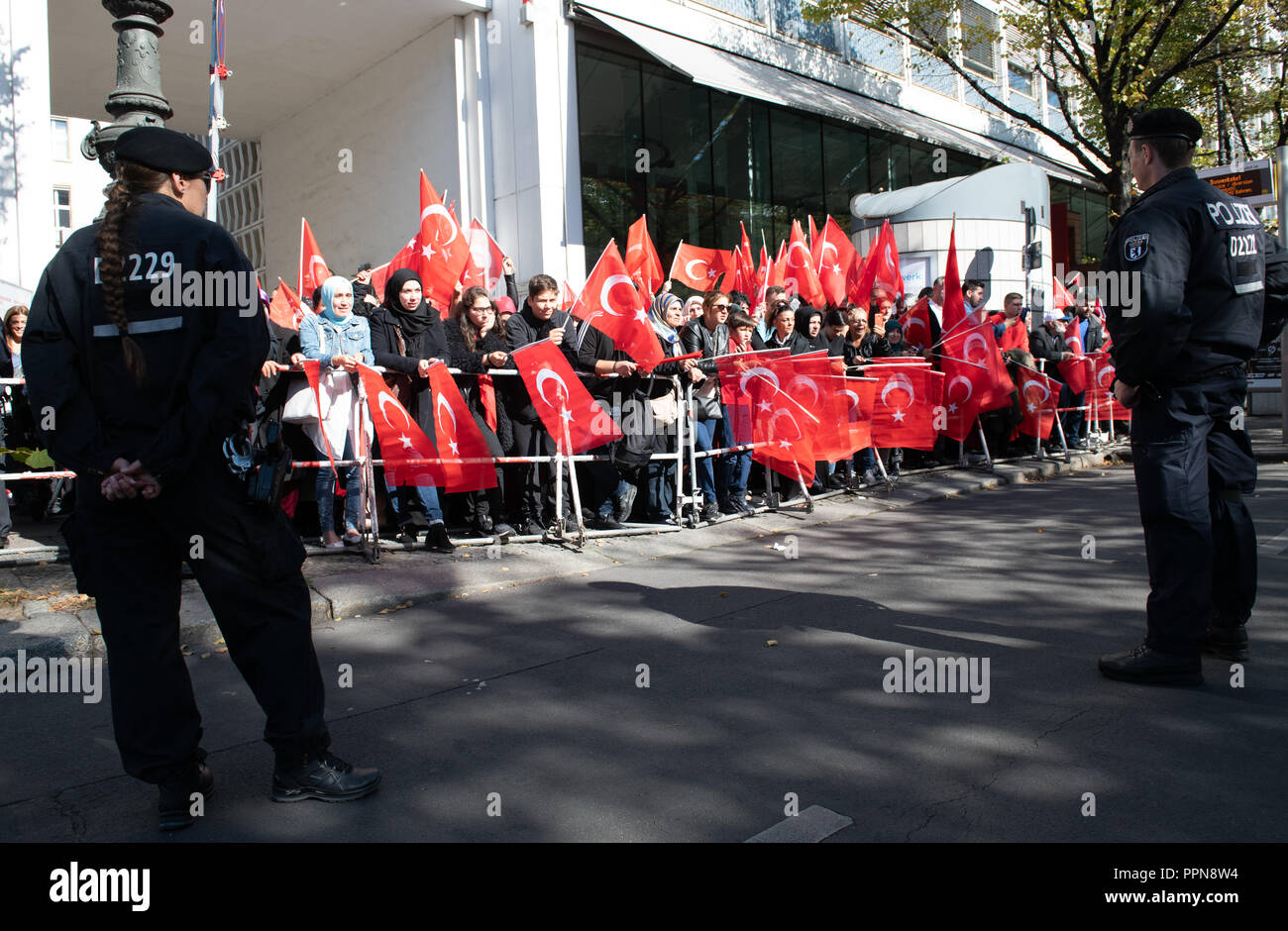 Berlin, Germany. 27 September 2018, Berlin: People with Turkish flags ...