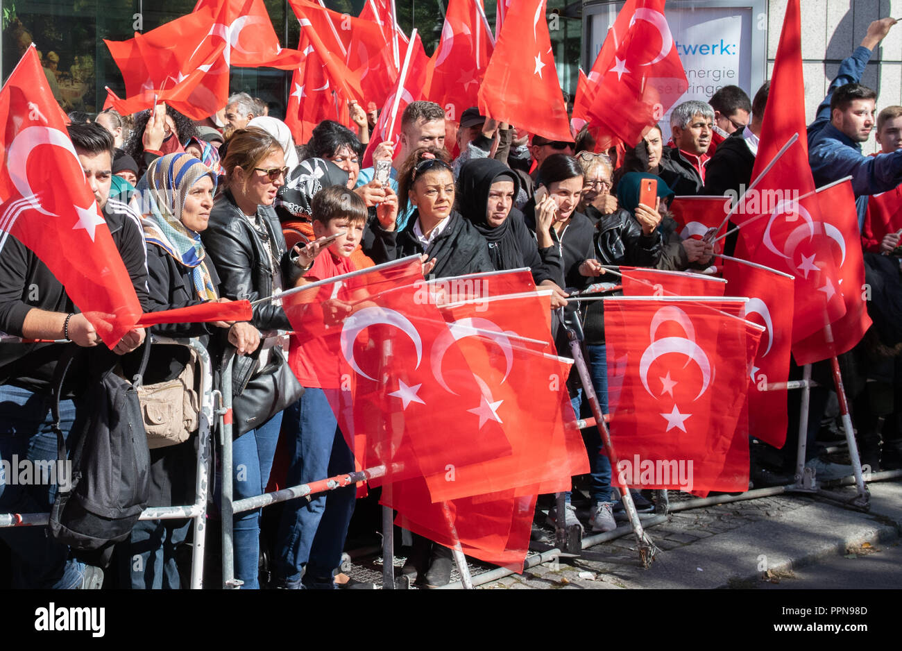 Berlin, Germany. 27 September 2018, Berlin: People with Turkish flags ...