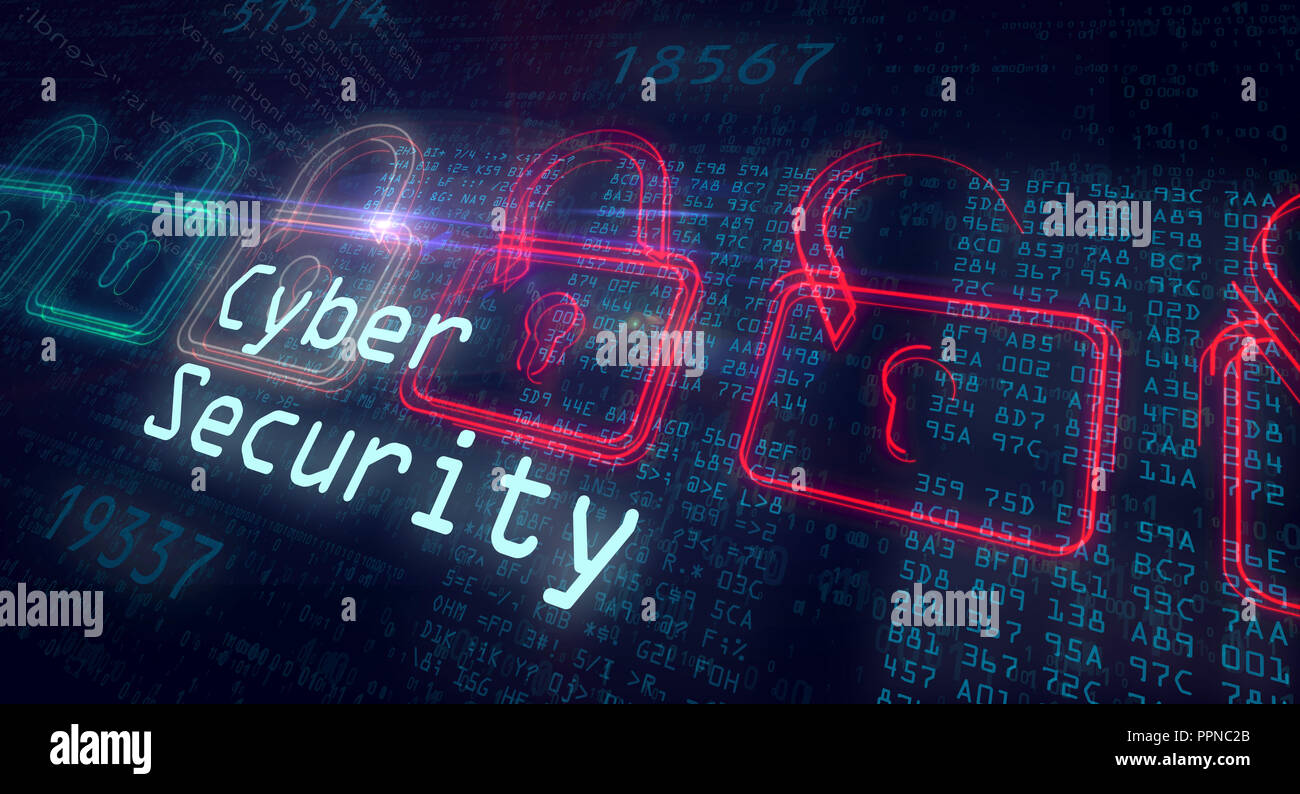 Cyber security and safety in internet. Red and green padlocks on ...