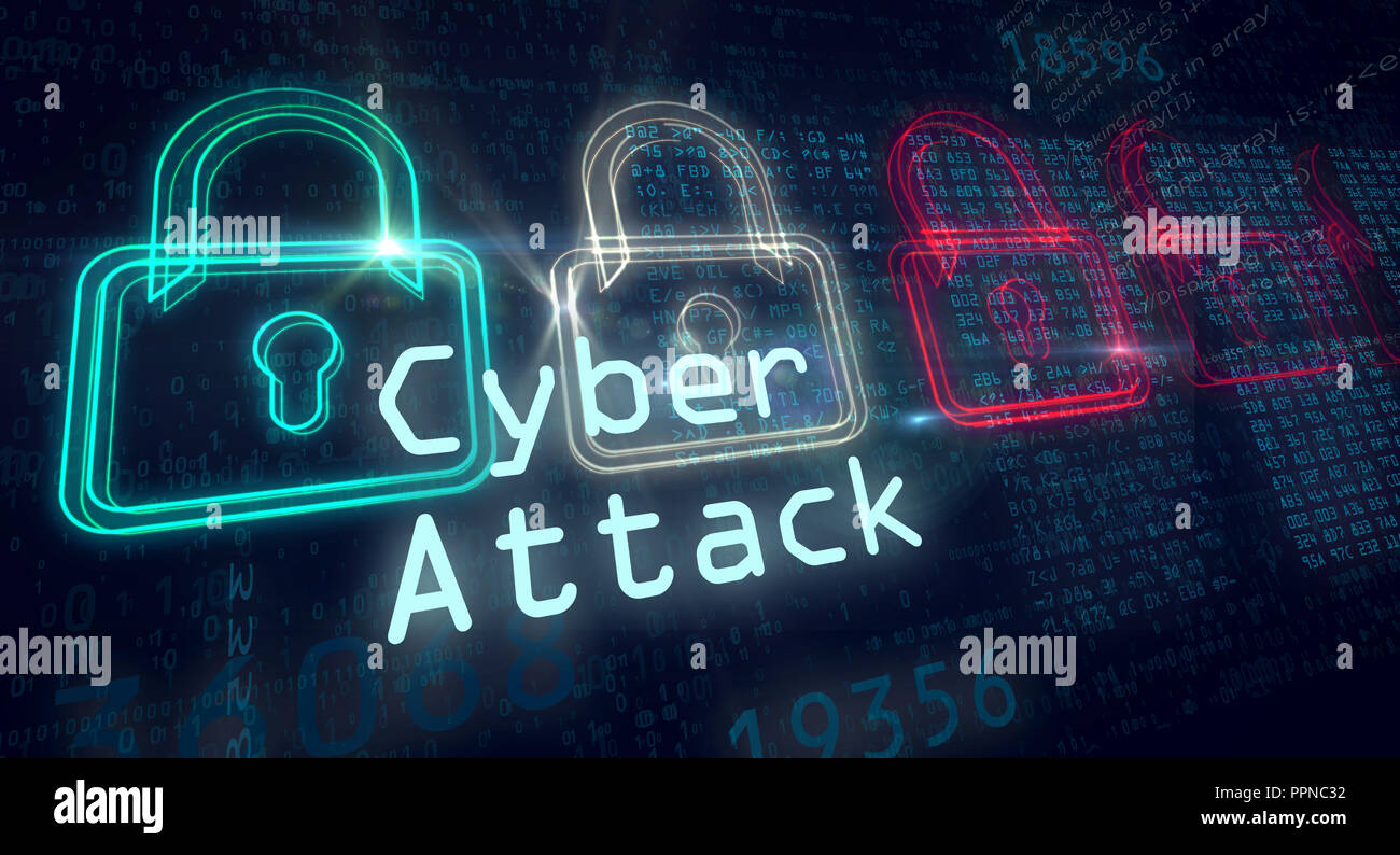 Cyber attack and safety in internet. Red and green padlocks on digital ...