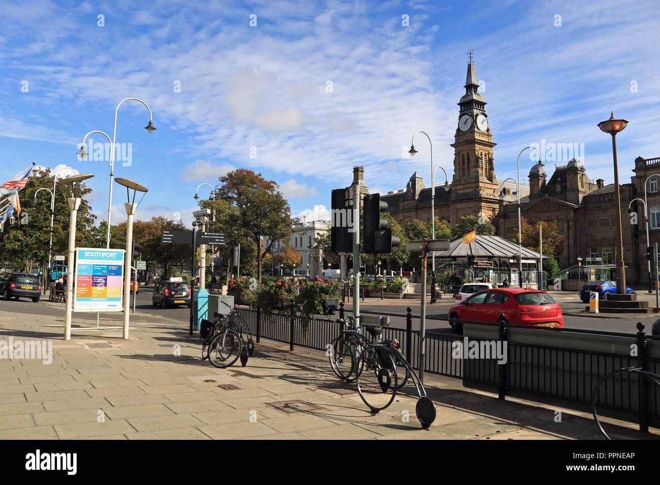 Bicycle’s are secured to a bike stand’s on the wide pavement of Lord ...