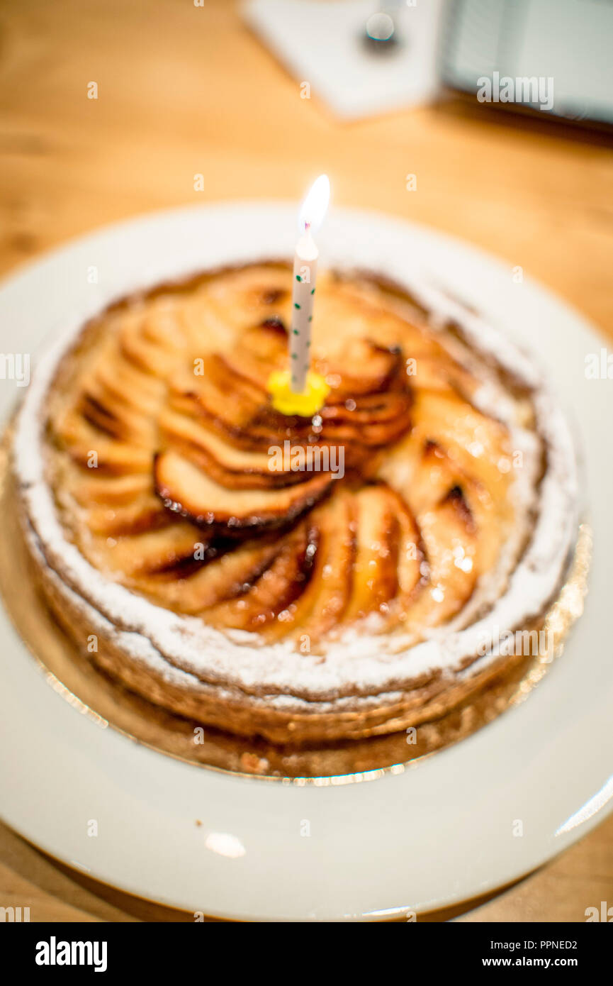 birthday cake with one candle Stock Photo - Alamy