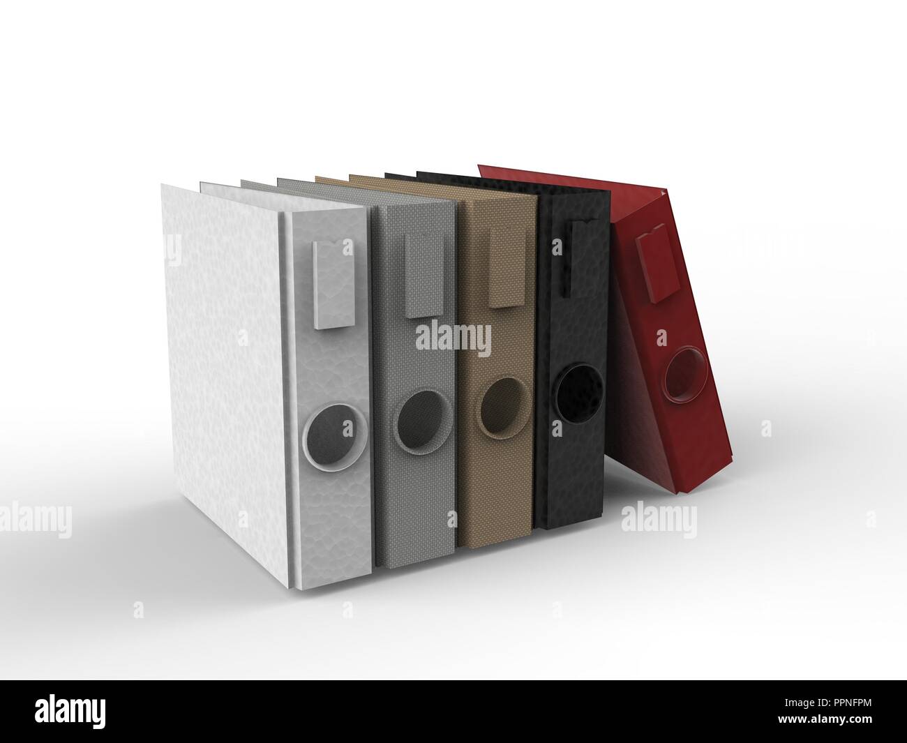 Group of colorful ring binders 3D rendering Isolated on a white ...