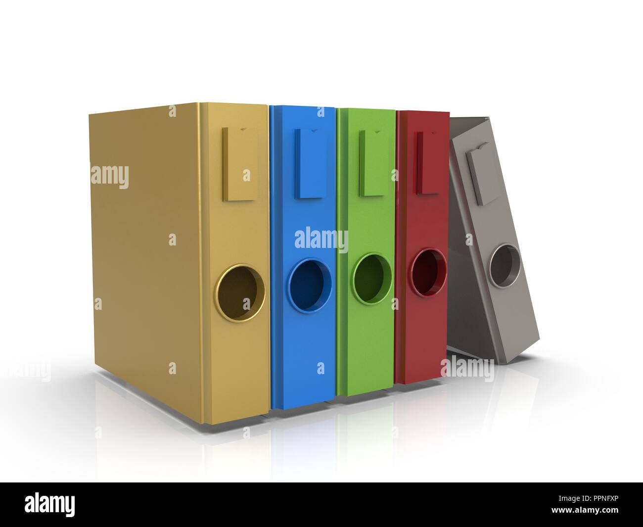 Group of colorful ring binders 3D rendering Isolated on a white ...
