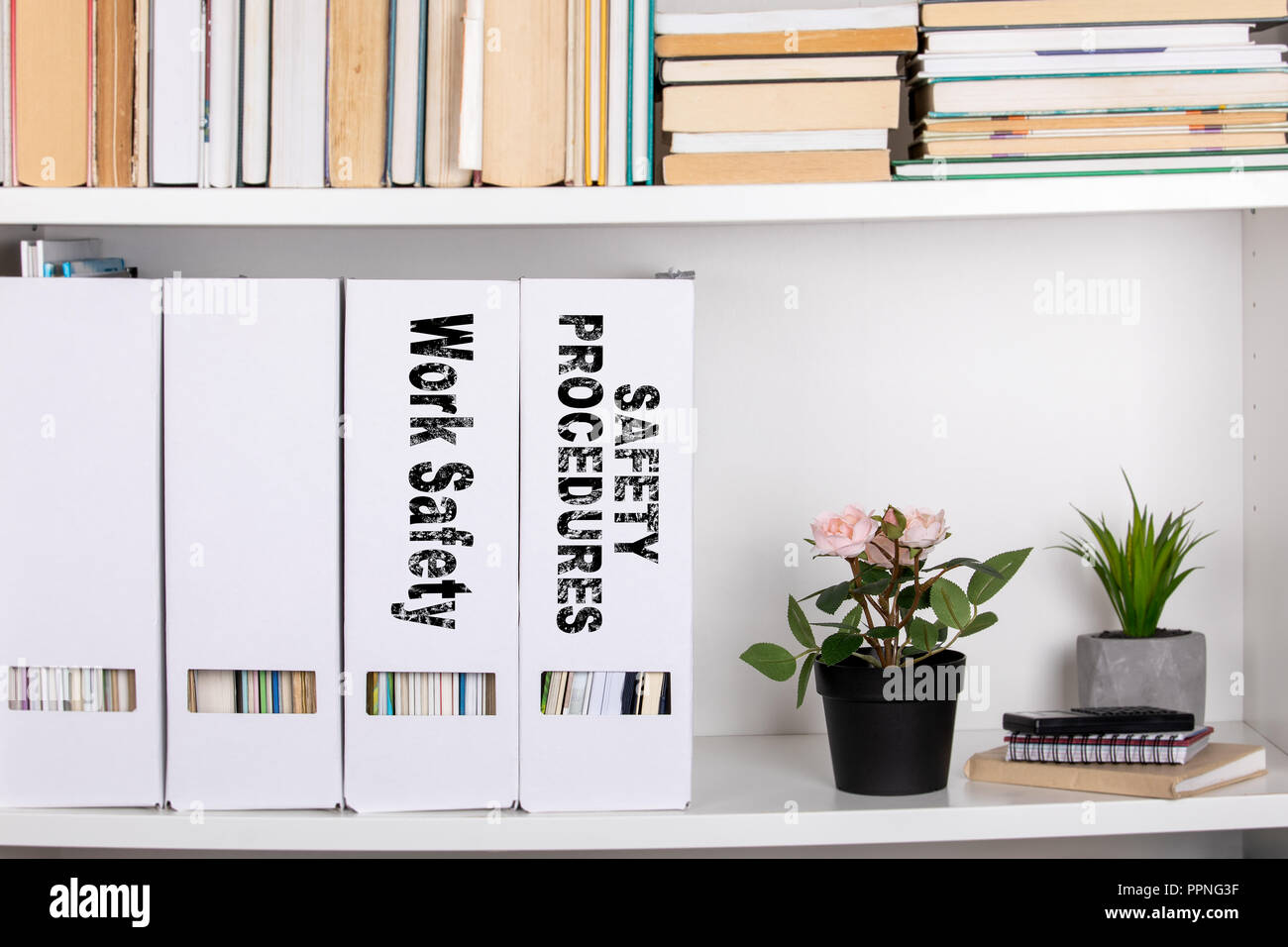 Work Safety and Safety Procedures concept. document folders and ...