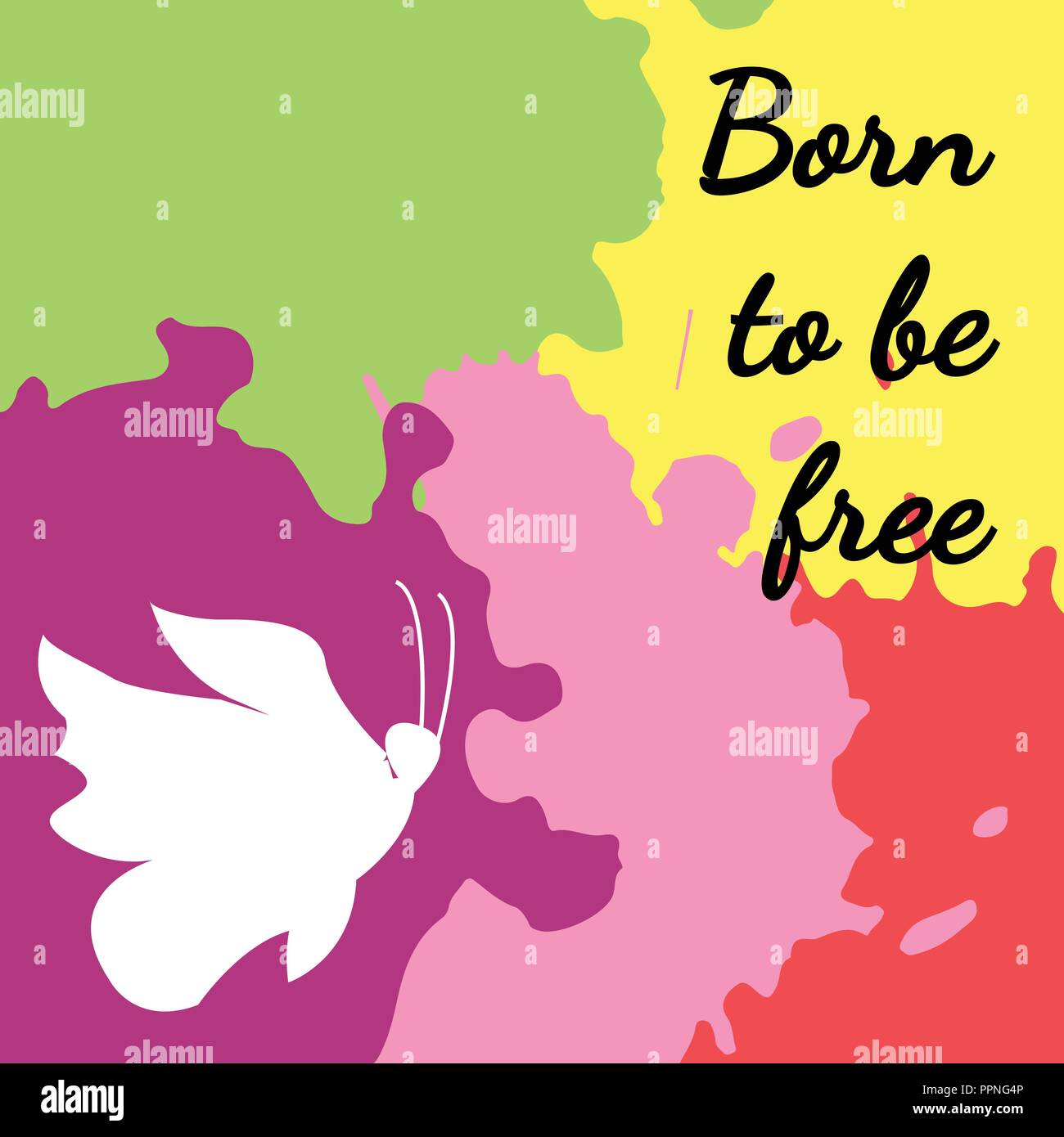 Vector illustration. Inspirational phrase Born to be free. Silhouette ...