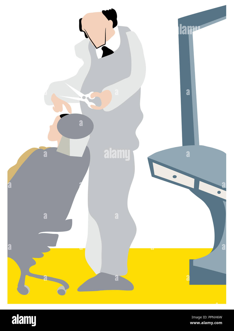 Senior barber make haircut. Male barber cutting hair of customer in ...