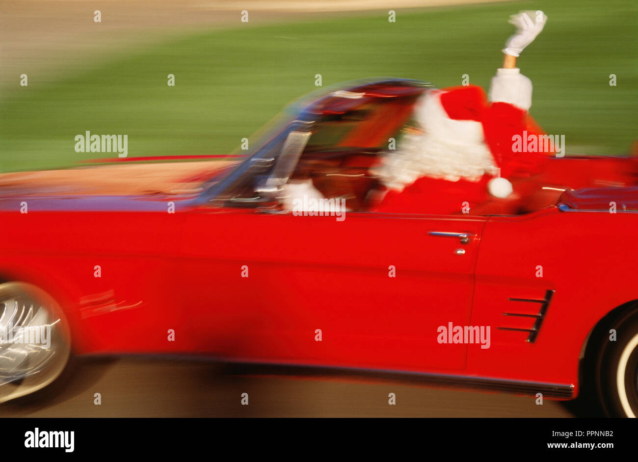 Santa Waving while driving his 1966 Bright Red Mustang Convertible, CA ...