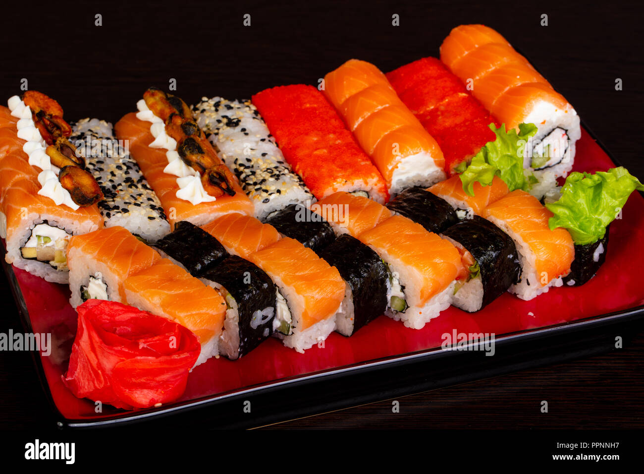 Japanese traditional roll and sushi set Stock Photo - Alamy