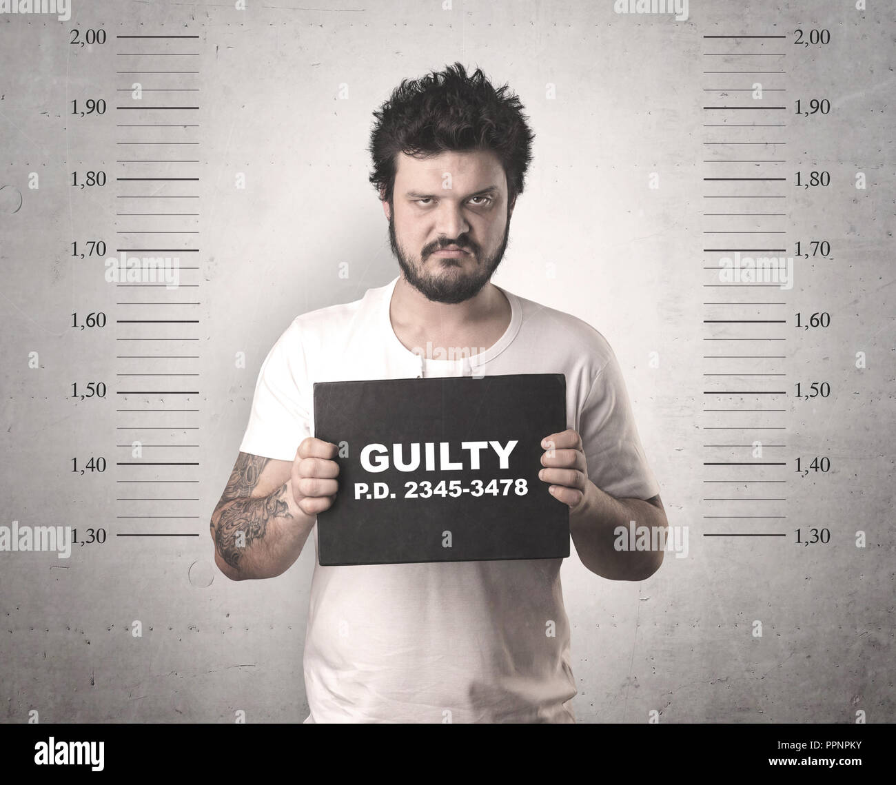 Caught guilty man with ID signs on his hand Stock Photo - Alamy