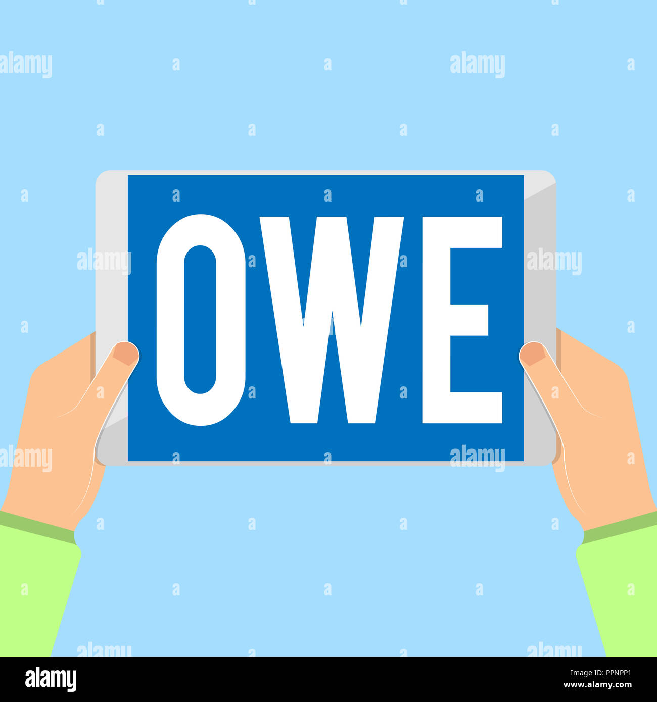 Word writing text Owe. Business concept for Obligation to repay a bit ...