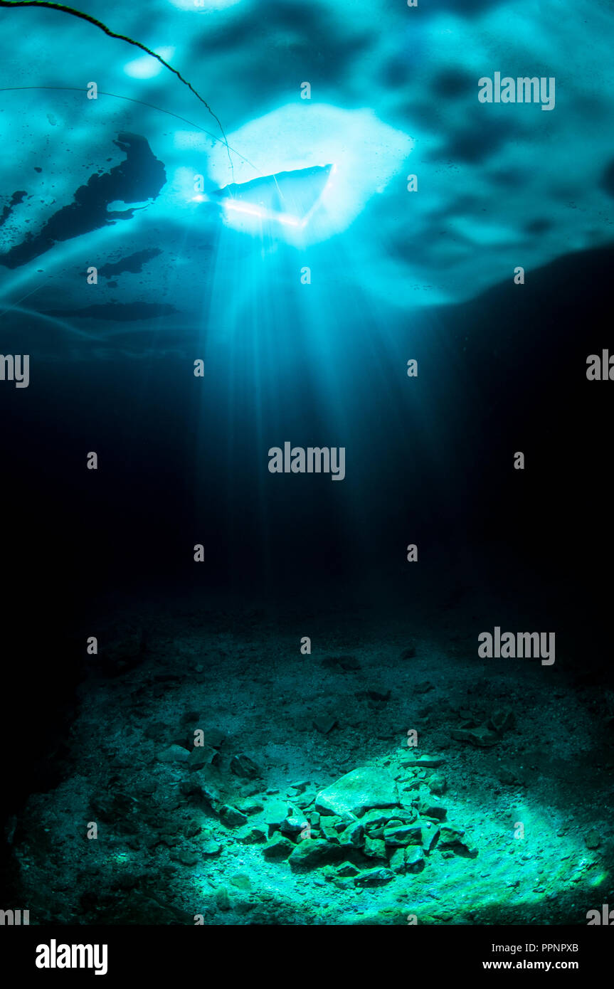 Winter ice diving underwater in a quarry in Canada Stock Photo - Alamy