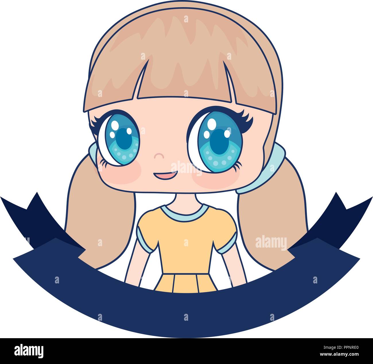 cute anime girl portrait cartoon ribbon vector illustration Stock ...