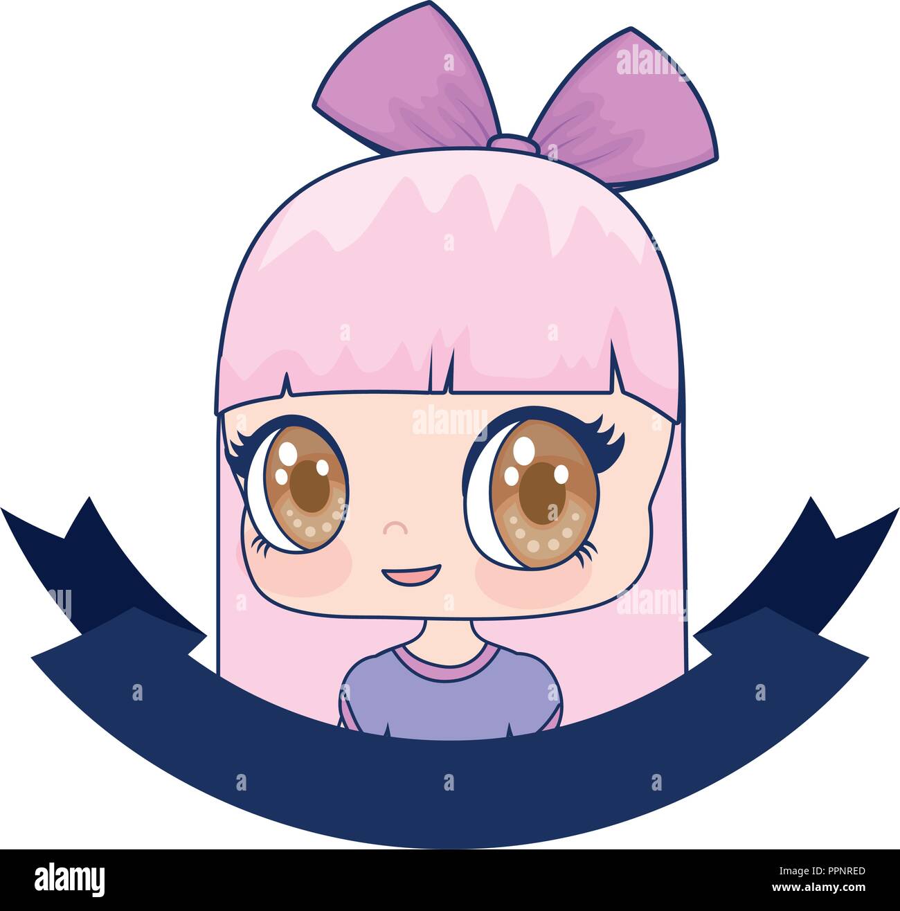 cute anime girl portrait cartoon ribbon vector illustration Stock ...