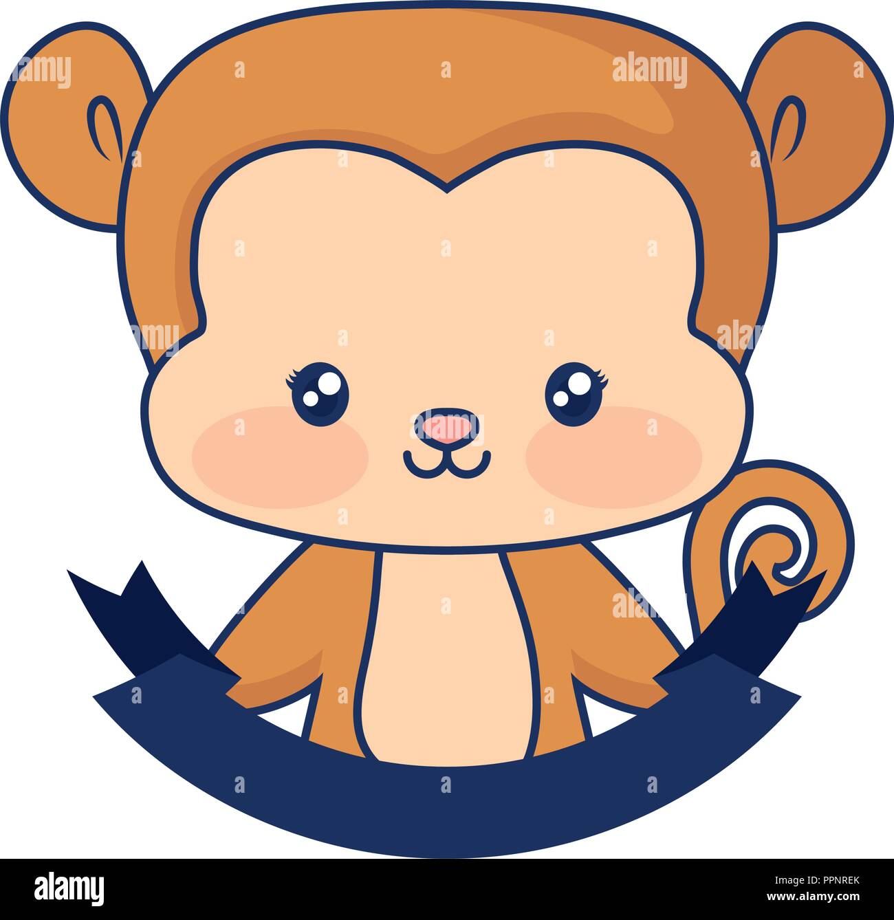cute monkey animal baby ribbon vector illustration Stock Vector Image ...