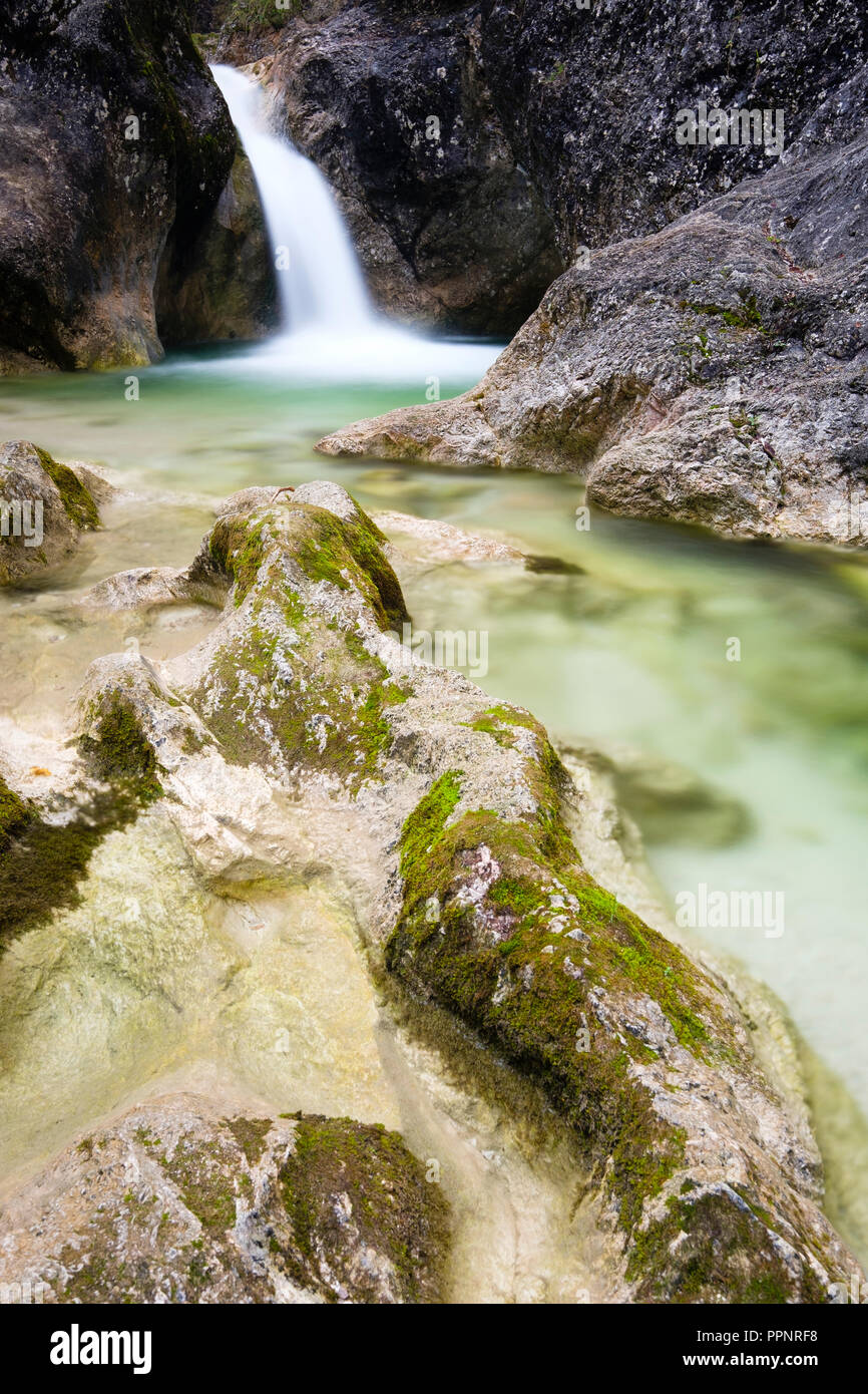 Almbach gorge with waterfall, Marktschellenberg, Berchtesgadener Land ...