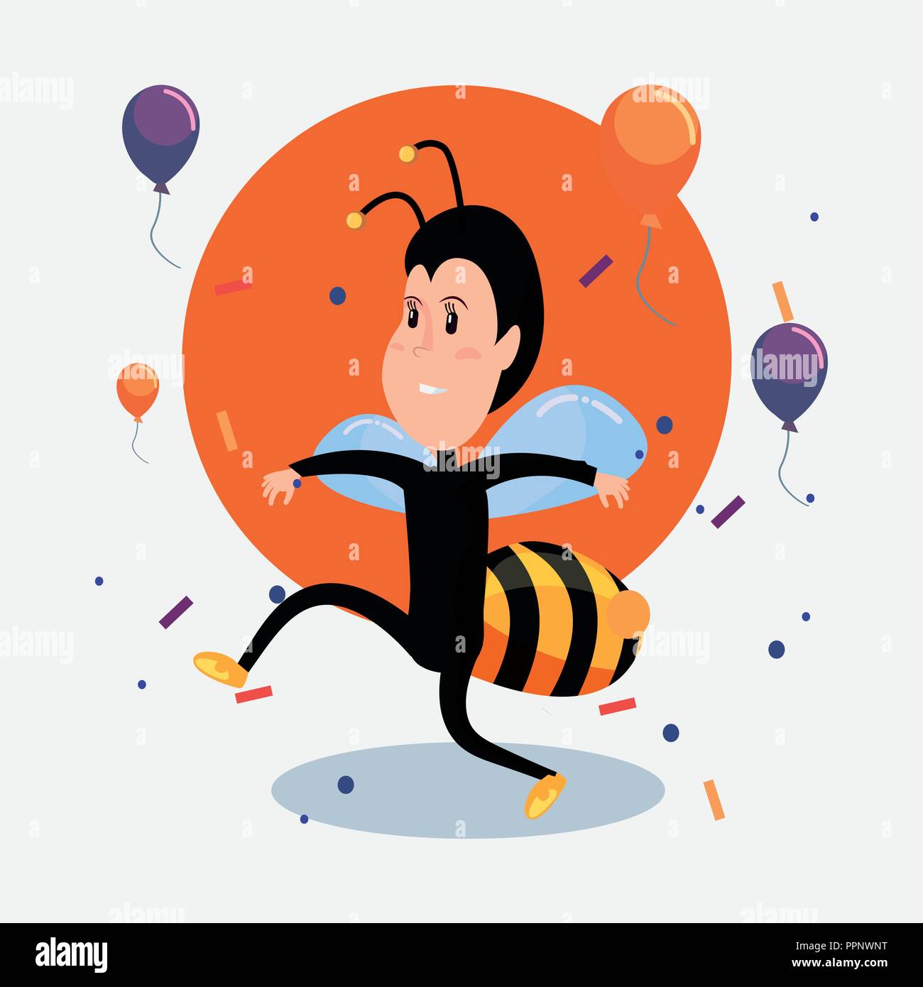 halloween celebration day cute ladybug jumping confetti balloons vector ...