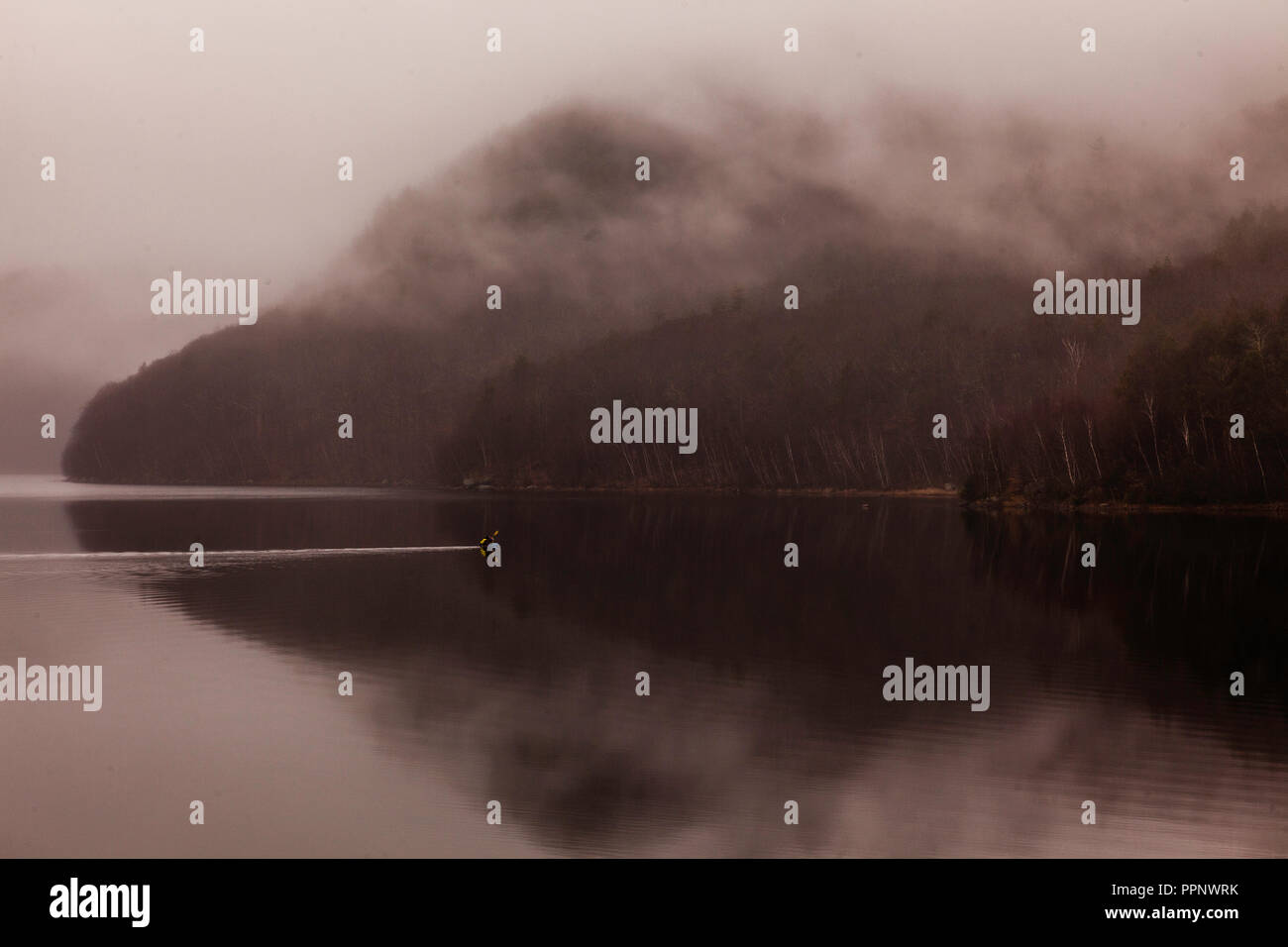 Kayaker Fog Hogback Dam Hartland, Connecticut, USA Stock Photo - Alamy