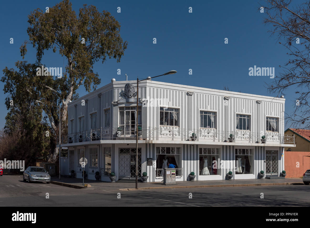 PARYS, SOUTH AFRICA, AUGUST 2, 2018: A street scene with bridal shop ...