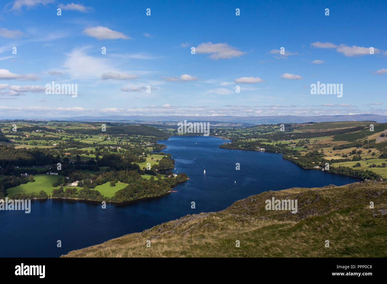 View over Ullswater from Hallin Fell near Howtown, Lake District ...