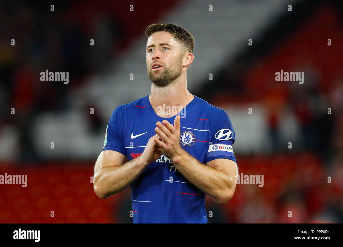 Chelsea's Gary Cahill appluads the fans after the final whistle of the ...