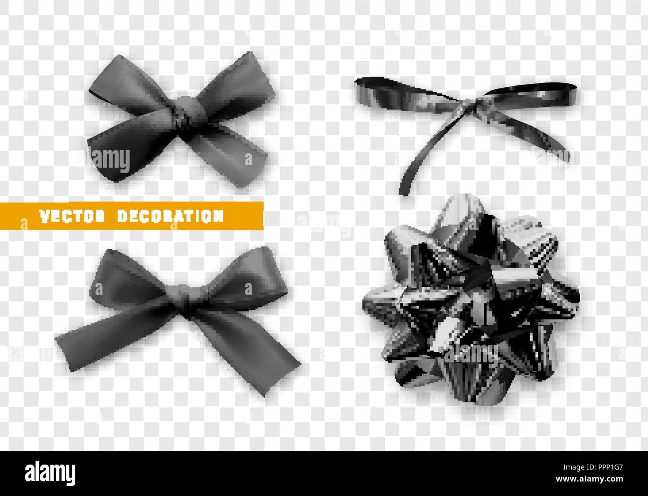 Bows color black realistic design. Isolated gift bows with ribbons with ...