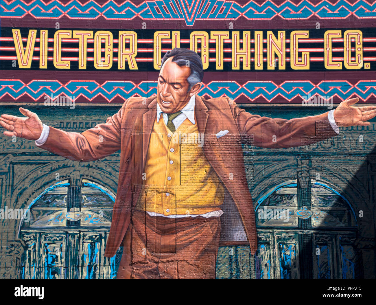 Building mural for the Victor Clothing Company featuring Anthony Quinn ...