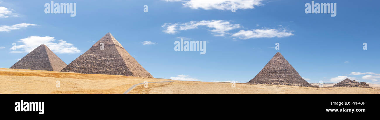 Panorama of the area with the great pyramids of Giza, Egypt Stock Photo ...