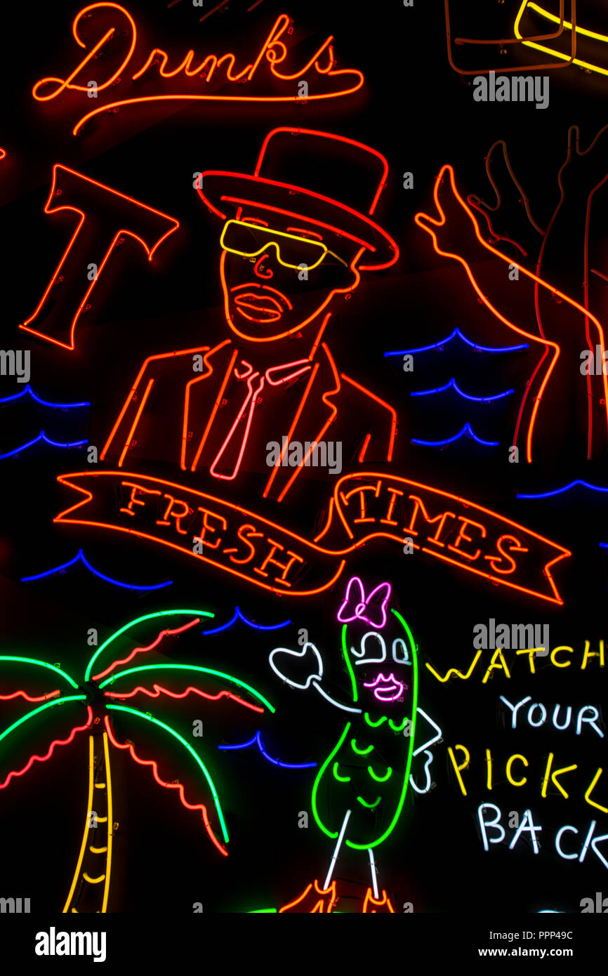 Details of the Bulleit Frontier Whiskey neon sign in the Grand Central ...