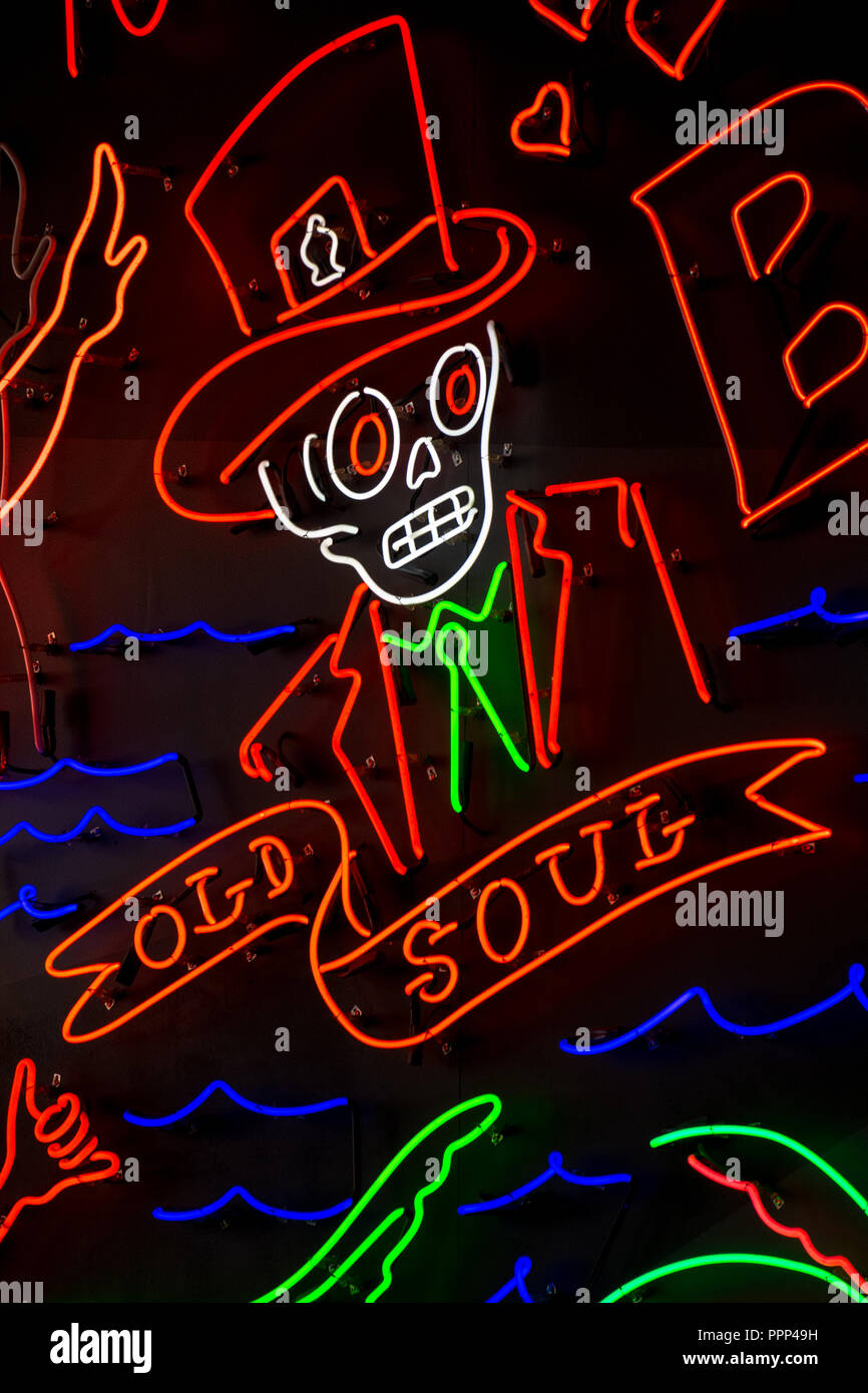 Details of the Bulleit Frontier Whiskey neon sign in the Grand Central ...