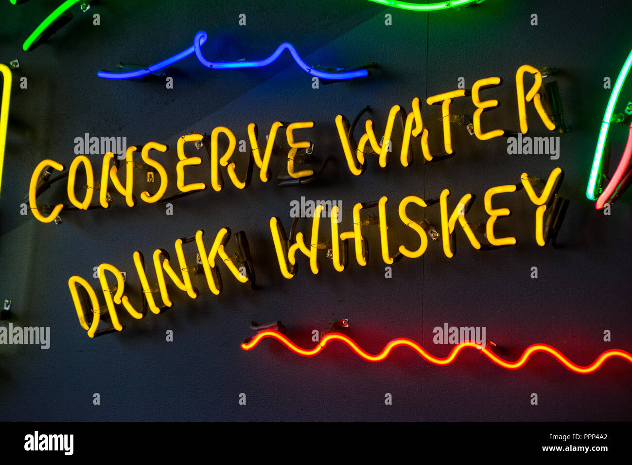 Details of the Bulleit Frontier Whiskey neon sign in the Grand Central ...