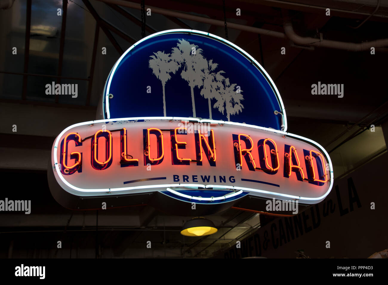 Neon sign for Golden Road Brewing in the Grand Central Market in ...