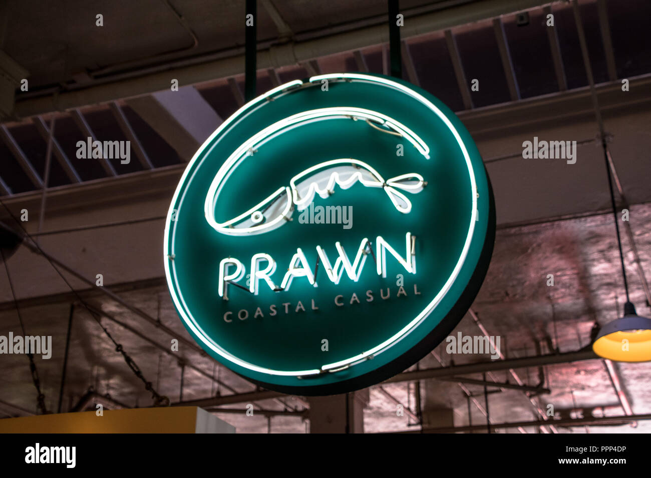 Neon sign for the Prawn Coastal Casual eatery in the Grand Central ...