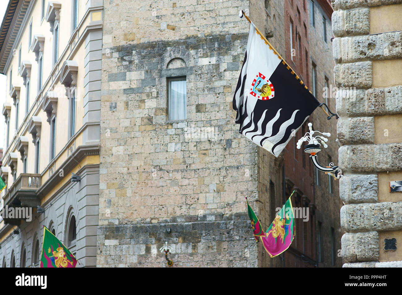 Flags of the contrade of the palio of siena hi-res stock photography ...