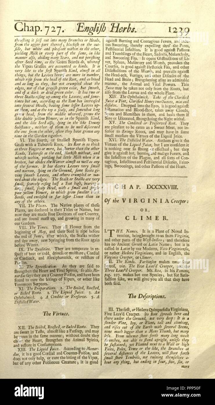 Botanologia, the English herbal, or, History of plants (Page 1237 Stock Photo - Alamy