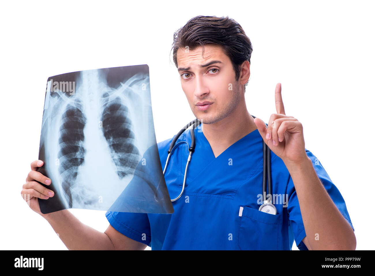 Radiologist doctor with x-ray image isolated on white Stock Photo - Alamy